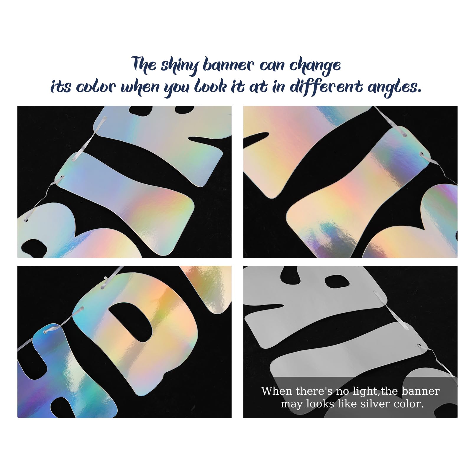 RUBFAC Pre-Strung Iridescent Happy Birthday Banner- NO DIY - Shiny Happy Birthday Banner Sign, Changeable Garland Bunting Banner for Birthday Party Decorations