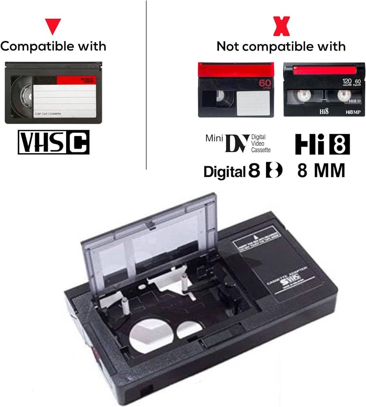 New Motorized VHS-C to VHS Cassette Adapter for SVHS Camcorders JVC RCA Panasonic (NOT Compatible with 8mm/MiniDV/Hi8 Tapes)