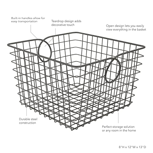 Spectrum Teardrop Wire Large Basket (Industrial Gray) - Storage Bin & Décor for Bathroom, Closet, Pantry, Under Sink, Toy, Shelf, Kitchen, & Nursery Organization (Pack of 2)