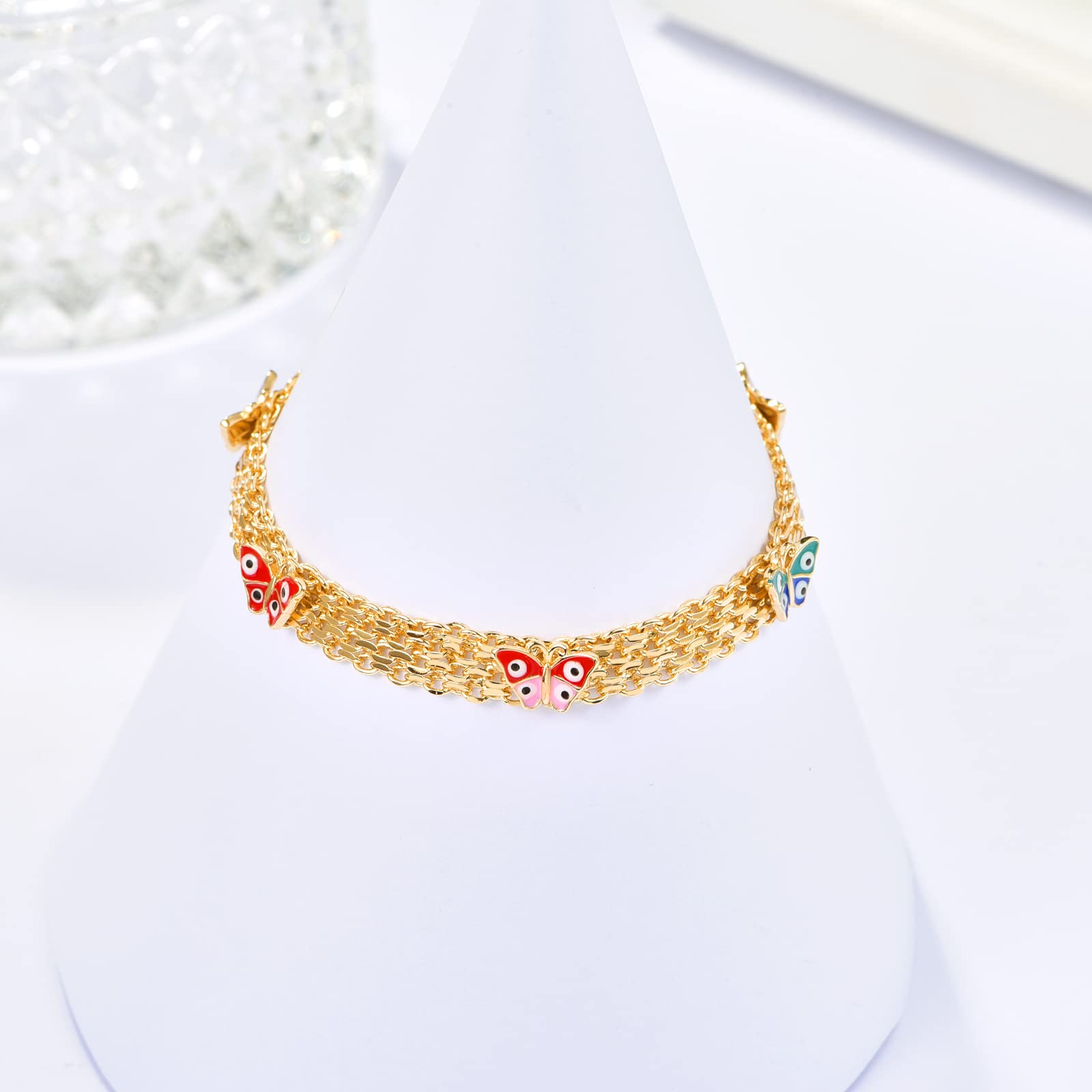 UOOANUO Evil Eye Bracelets for Women 14K Gold Plated Multicolor Butterfly Bracelets Evil Eye Jewelry