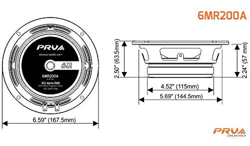 PRV AUDIO 6.5 Inch Shallow Midrange Speaker, 6MR200A, 200 Watts, 8 Ohm Shallow Mount Car Audio Slim Speaker, 1.5 in Voice Coil, Compact for Doors (Single)