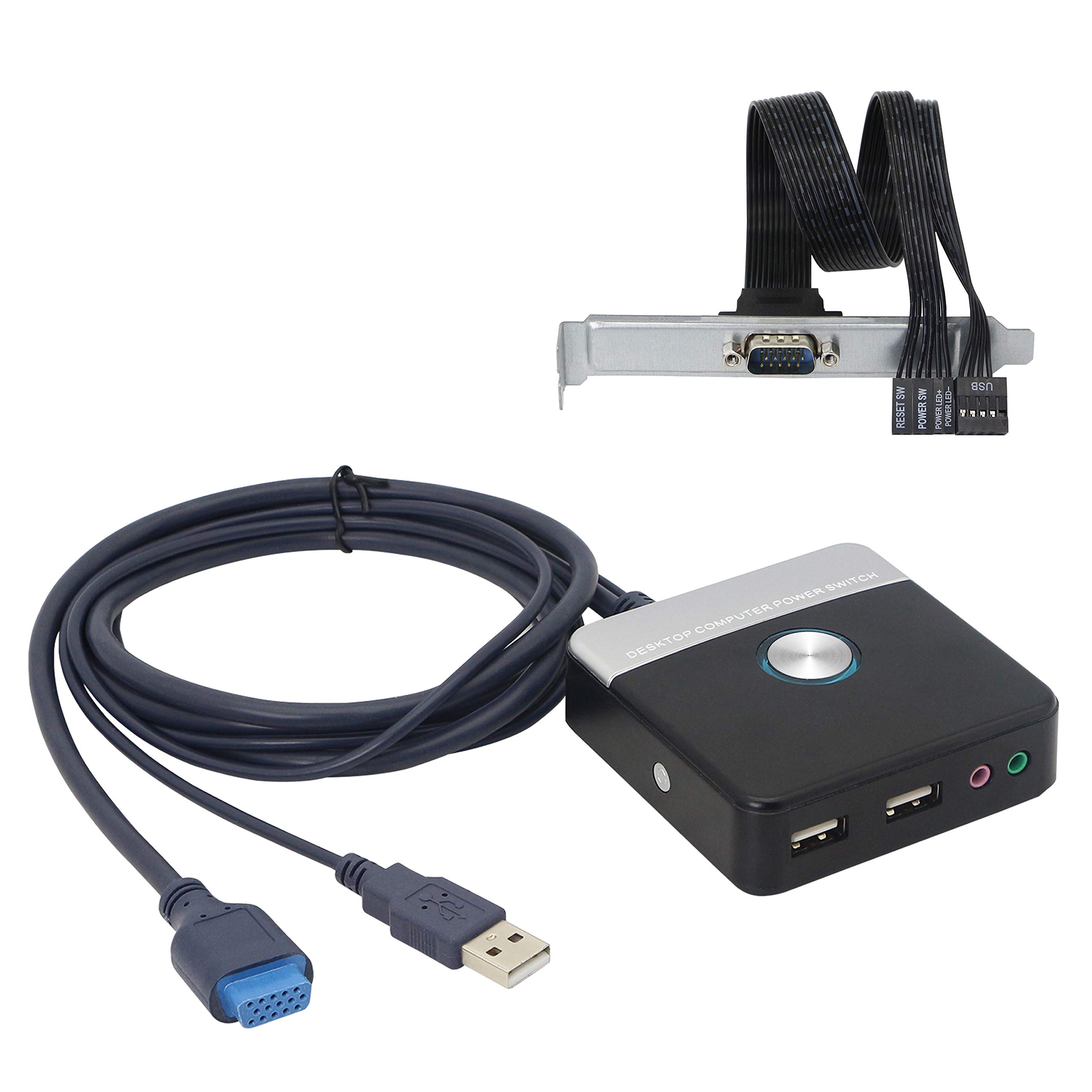 Reset HDD Button Switch,GELRHONR Desktop PC Computer Case Power Supply Supplies on/Off with Dual USB Ports,Audio Ports and Reset HDD Push Button Switch for Home, Office, Internet Cafes(Cable 120CM