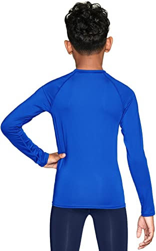 TSLA Kid's & Boy's Cool Dry Long Sleeve Compression Shirts, Athletic Workout Shirt, Sports Base Layer T-Shirt, 2pack White/Blue, 4