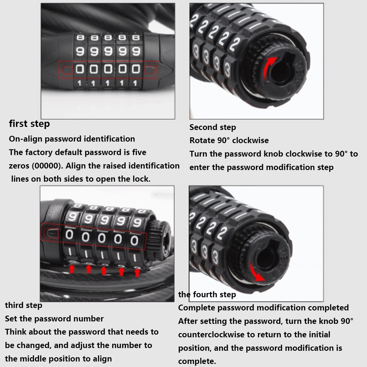 UFFD Bike Lock Cable, Anti-Theft Steel Wire Combination Lock 4 FT Long, 5-Digit Bicycle Combination Lock Universal Cable Lock, 0.4 Inch Diameter (Color : Black, Size : 1.2mx12mm)