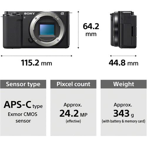 Sony Alpha ZV-E10 Mirrorless Camera Bundle with Advanced Accessories (Tripod, Backpack, 64GB SD Card, & More - 10 Items) Black (ILCZV-E10/B)