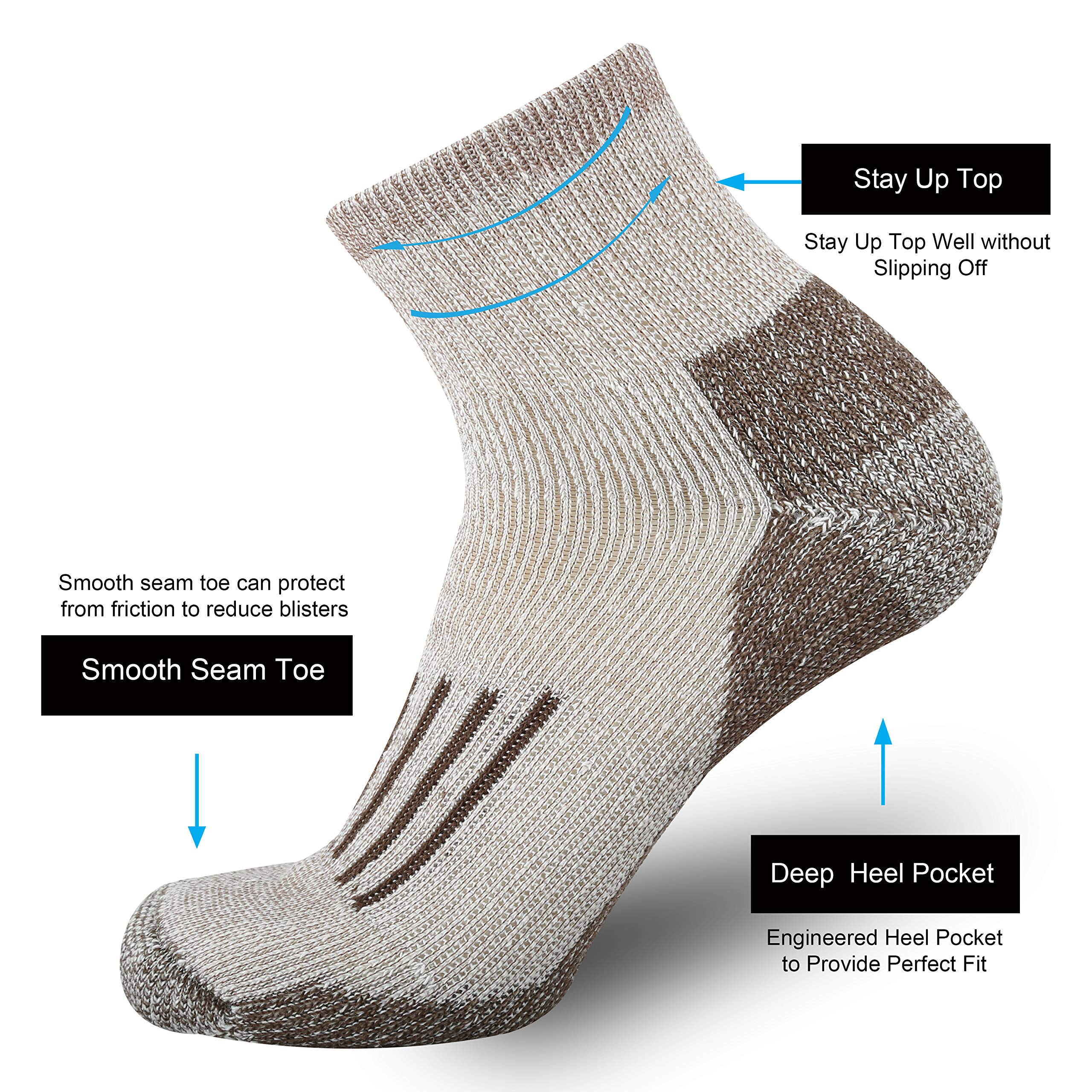 ONKE Merino Wool Low Cut Quarter Socks for Men Outdoor Trail Running Hiking Hiker All Season with Moisture Wicking Control(Brown L)