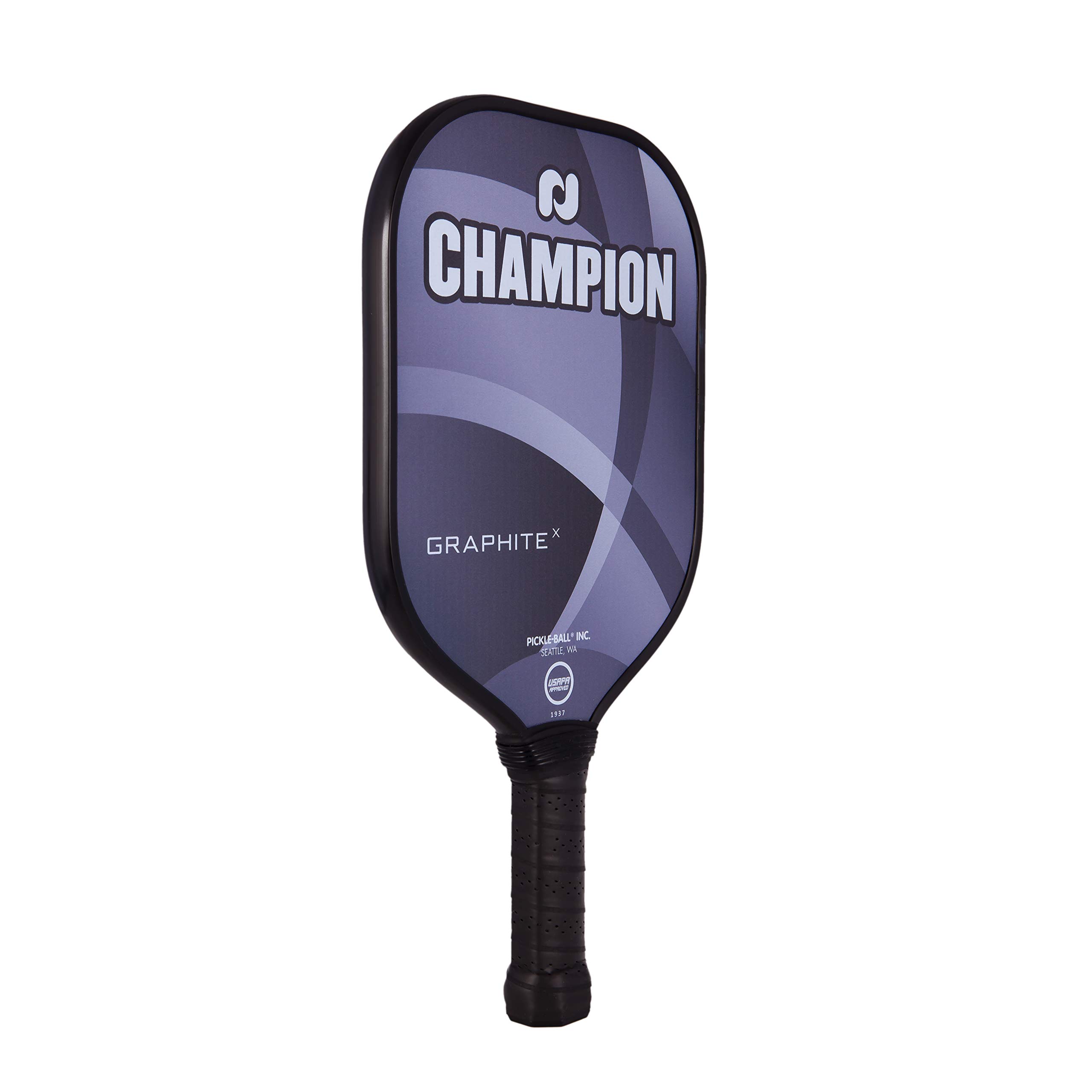 Pickleball, Inc. Champion Graphite X Pickleball Paddle | X Widebody Traditional Forgiving Shape | Standard Grip | Polymer Honeycomb Core and Graphite Face | Grey