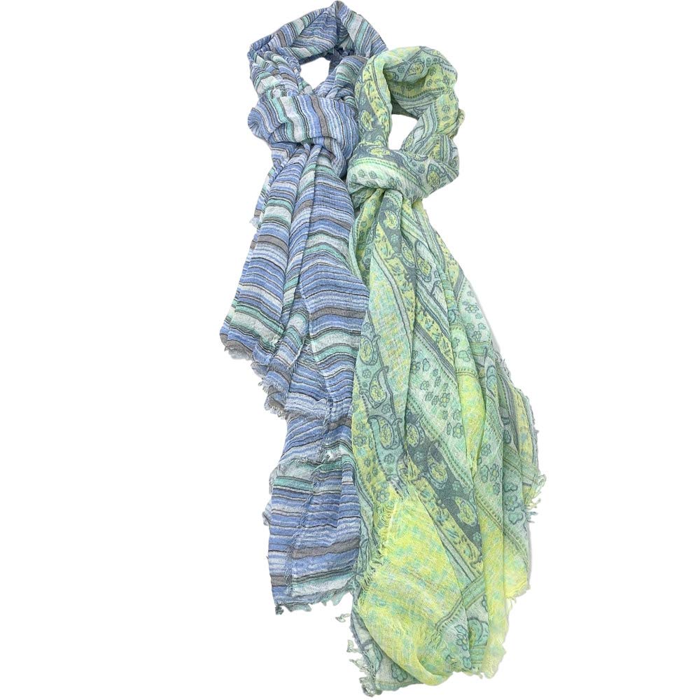 Scarf Set for Women – Set/2 Scarves - Large Lightweight for Wrap or Shawls for any Season - Green and Blue Designs