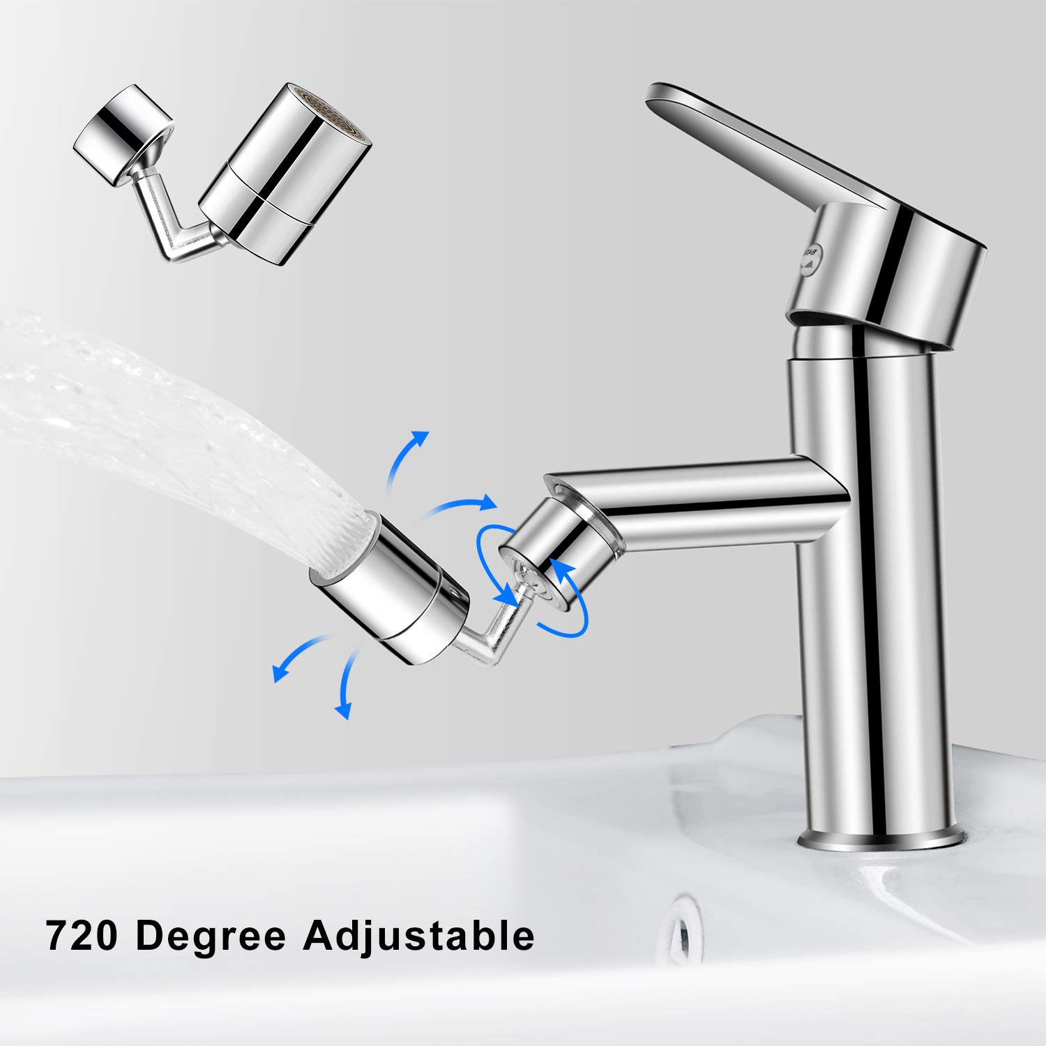 Splash Filter Faucet, 720° Rotatable Faucet Sprayer Head, Leakproof Design with Double O-Ring, Anti-Splash, Oxygen-Enriched Foam, 4-Layer Net Filter, 2 Modes, Universal Splash Filter Faucet