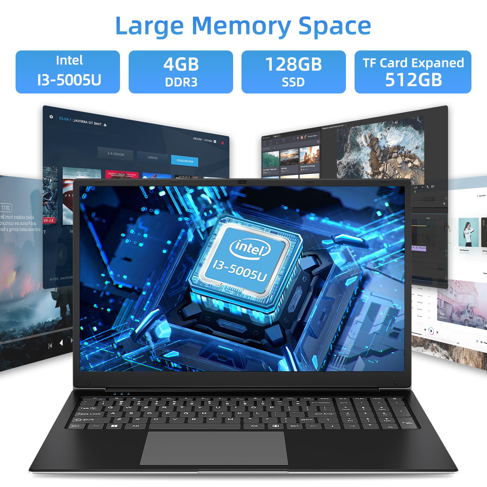 SGIN 15.6 Inch Display Home Laptop, 4GB DDR4 RAM+128GB SSD Laptops with Intel Celeron Quad Core Processor, Intel UHD Graphics 600, Mini HDMI, WiFi, Bluetooth 4.2, USB3.0