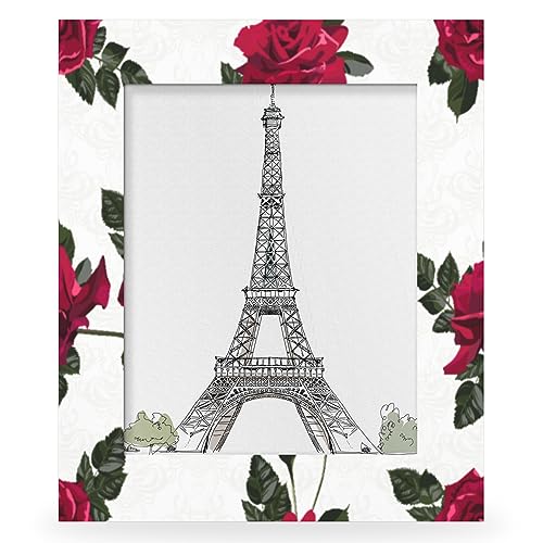 POFATO Red Rose Art Pattern 8x10 Picture Frame Wood Photo Frame for Tabletop Display Wall Mount Picture Frame Display 8 x 10 Inch Photo Wall Decor Home Gift Frames