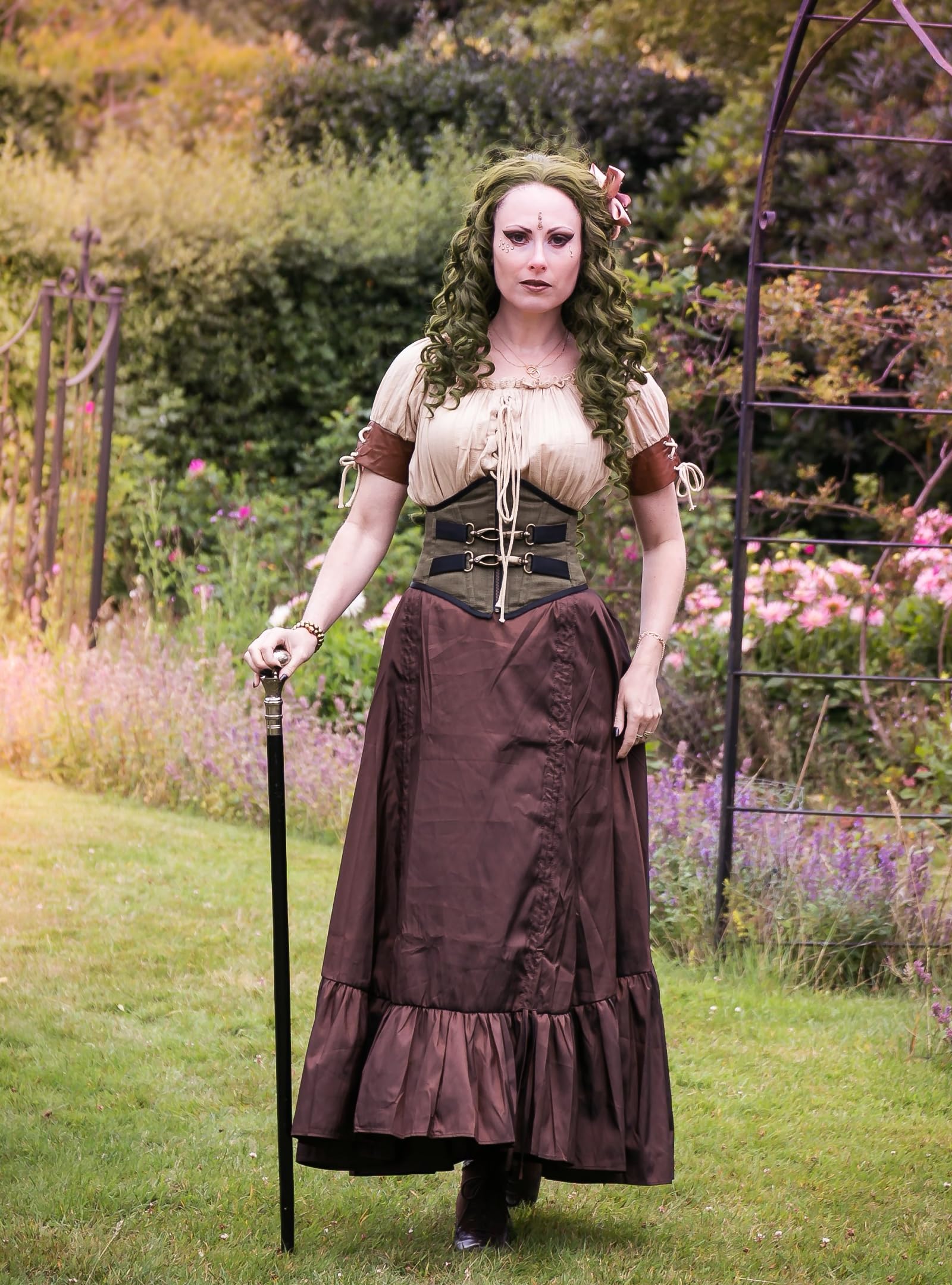 Scarlet Darkness Women Gothic Steampunk Pirate Skirt Victorian Bustle Skirts High-Low Brown L