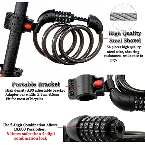UFFD Bike Lock, Coiled Security Resettable Combo Combination,Cable Lock 6 Feet Long,Lock Bicycle Lock with Mounting Bracket (Color : Blue, Size : 12mm/120CM)