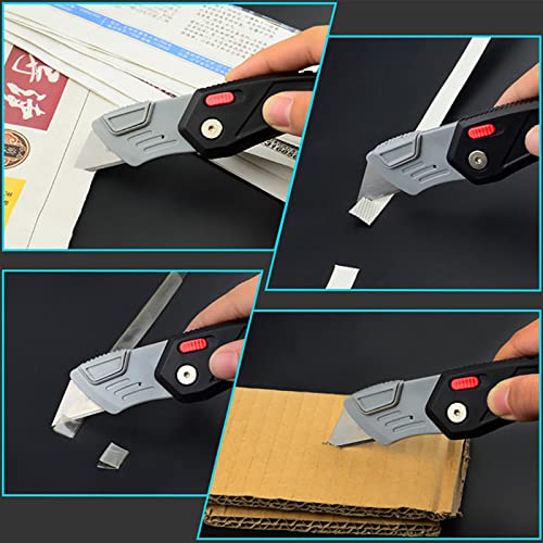 WISEUP lightweight razor blades utility knife,2 pack folding small and safety box cutter quick-change with 10pcs blades refills for boxes cartons,office,DIY,camping