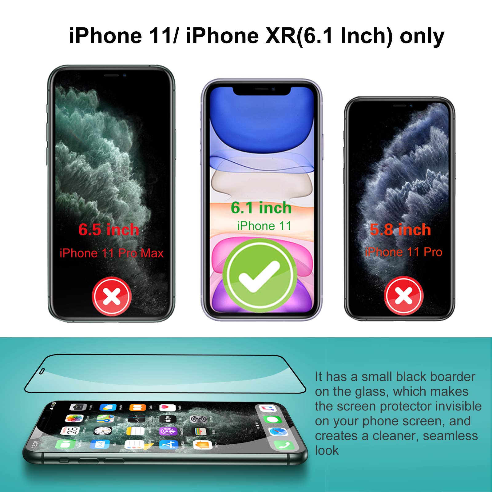 Pofesun 6 Pack Edge-to-Edge Tempered Glass Screen Protector for iPhone 11/iPhone XR 6.1Inch, Full Framed Coverage Film with Easy Installation Kit, HD Anti-Scratch Bubble Free 9H Hardness Case Friendly