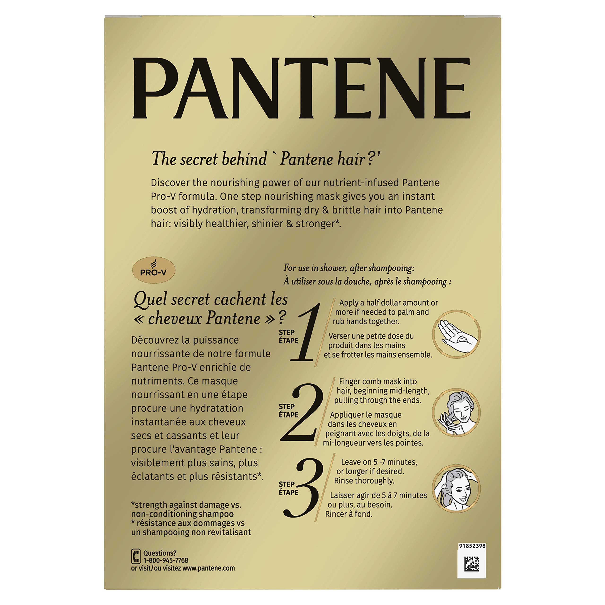 Pantene, Pro-V One Step Nourishing Hair Mask, Moisturize and Restore, 1.7 fl oz, 10 Count