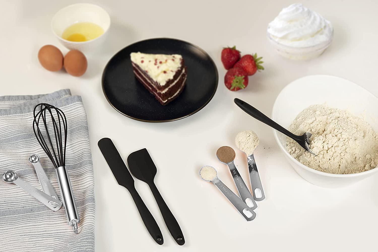 MUSENTIAL 20-Piece Kitchen Utensil Set with Holder, BPA-Free Silicone and Stainless Steel Handle, Non-Stick and Heat Resistant Cooking Spatula Utensil Set (Black/Silver)