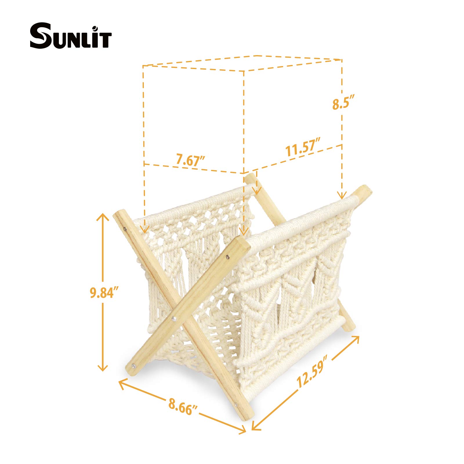 Sunlit Boho Magazine Holder, Decorative Macrame Books Magazines Rack, Towel Storage Basket, Rustic Home Decor for Bedroom Living Room Office, Bohemian Handmade Woven Goat Horn Pattern Room Decor
