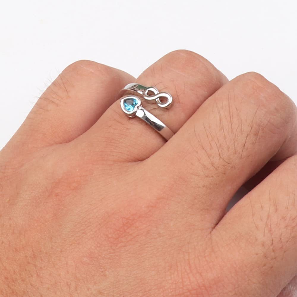 UEUC Infinity Birthstone Ring for Women, 14K White Gold Plated Heart 5A Zircon Open Adjustable Ring, Wedding Engagement Statement Promise Ring(#11)