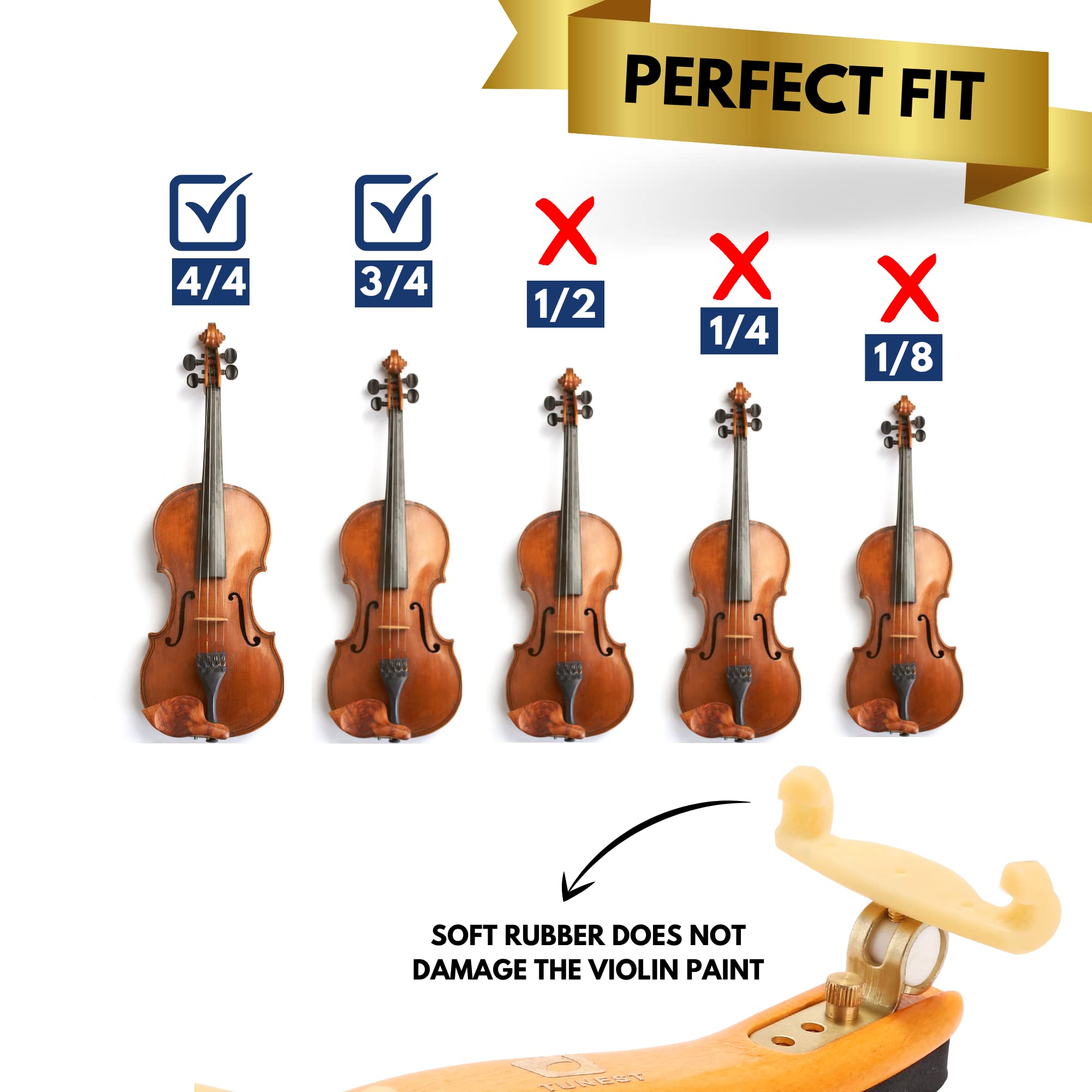 TUNEST 3/4-4/4 Size Violin Shoulder Rest - Solidwood Viola Shoulder Rest with Collapsible and Height Adjustable Feet with Thick Padded Foam for Firm Hold