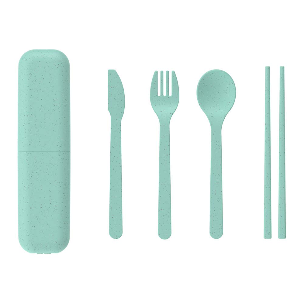 Travel Utensils Set with Case - Travel cutlery set including Knife, Fork, Spoon and Chopsticks with Portable Case for camping. Made from Eco Friendly, Reusable Materials by Lund London – Mint
