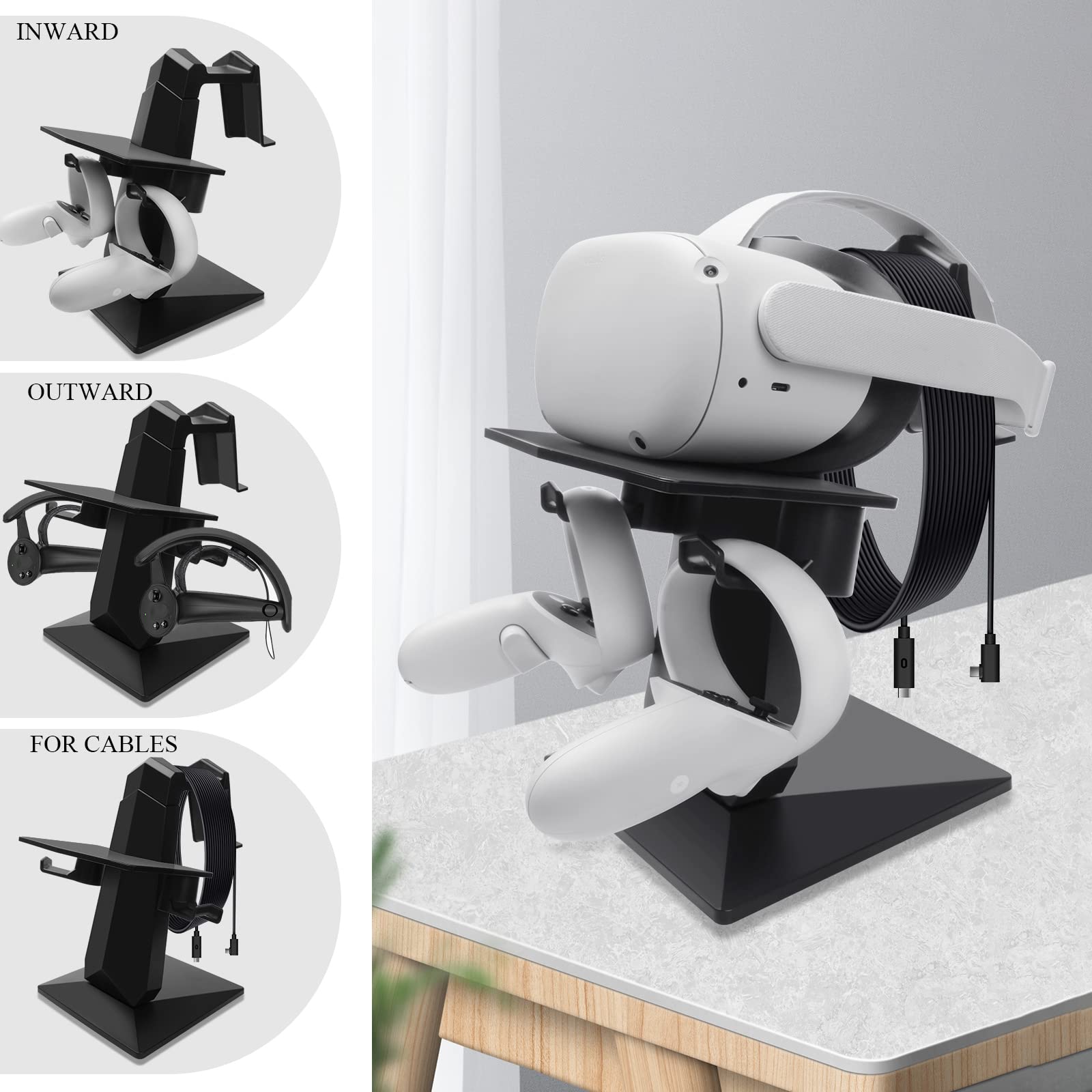 Upgraded VR Stand for Oculus Quest 2, Rift s, Rift, Quest, Meta Quest 2, Valve Index, HP Reverb G2, HTC Vive, VR Headset and Touch Controller Display Holder Accessories (Black)