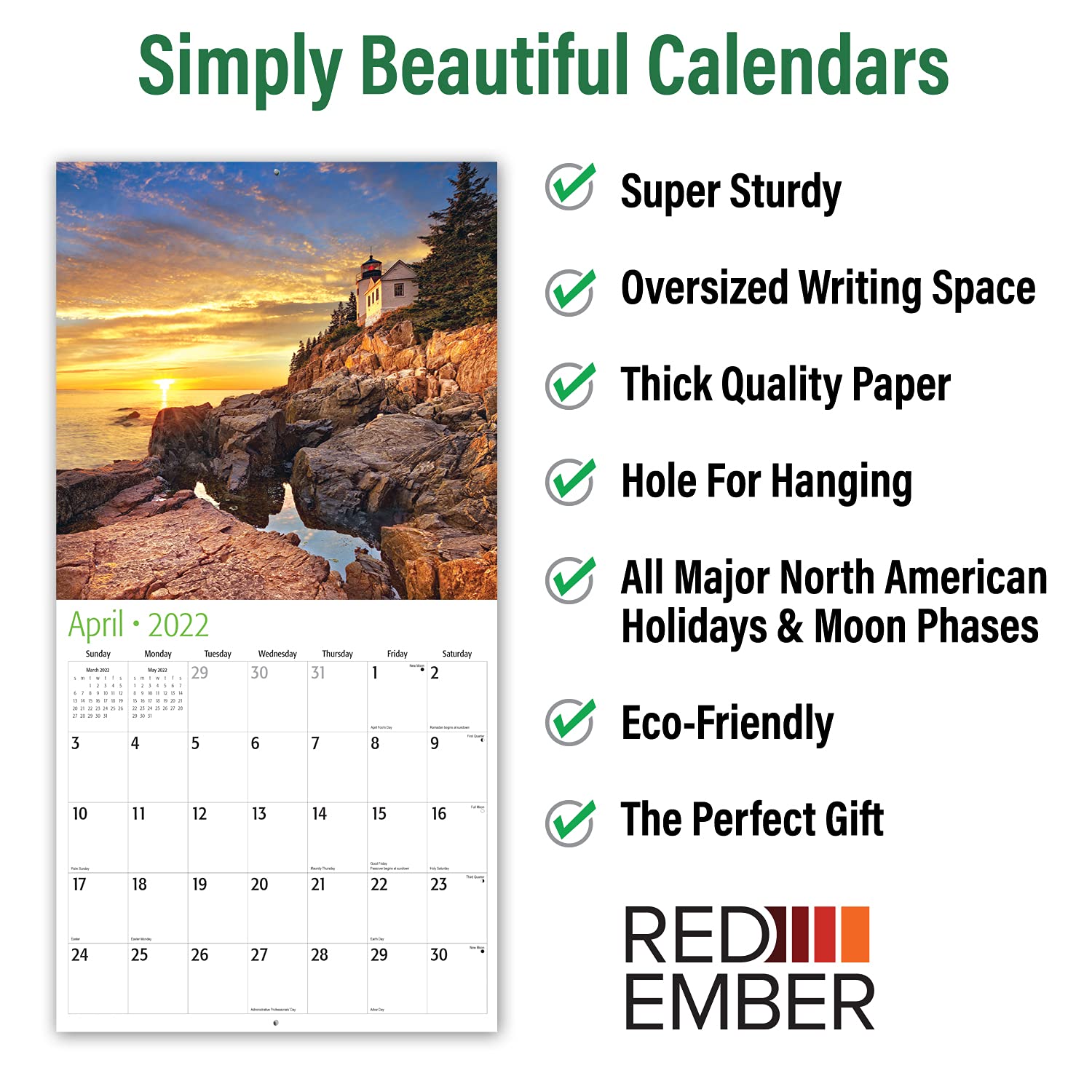 RED EMBER National Parks 2022 Hangable Wall Calendar - 12" x 24" Opened - Thick & Sturdy Paper - Giftable - Wander Through Nature's Beauty