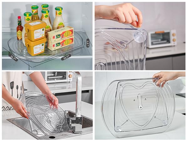 Square Lazy Susan Turntable Organizer for Refrigerator, 1PACK 15.7'' Clear 360° Rotate Rectangular Turntable Organizer for Fridge, Keep Your Fridge Neat and Organized with Long Lazy Susan Organizer