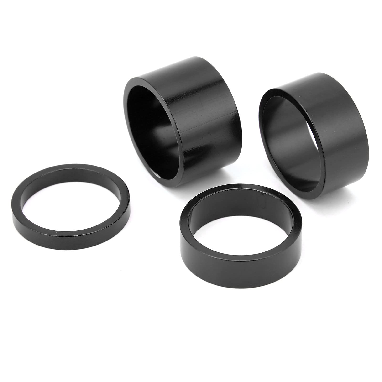 VBESTLIFE 4Pcs/Set Headset Spacers Aluminum Alloy Front Fork Washer 5 10 15 20mm Headset Stem Washer Gasket Replacement for Mountain Road Bike(Black) and Spare Parts