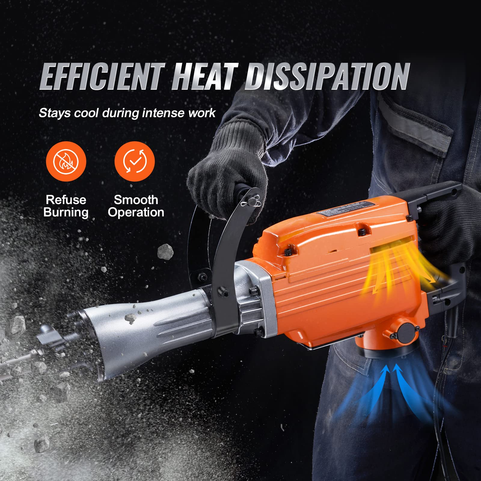 VEVOR Demolition Jack Hammer, MAX 2200W Electric Jackhammer Heavy Duty, 1350 BPM Concrete Breaker 6pcs Chisels Bit Chipping with Case