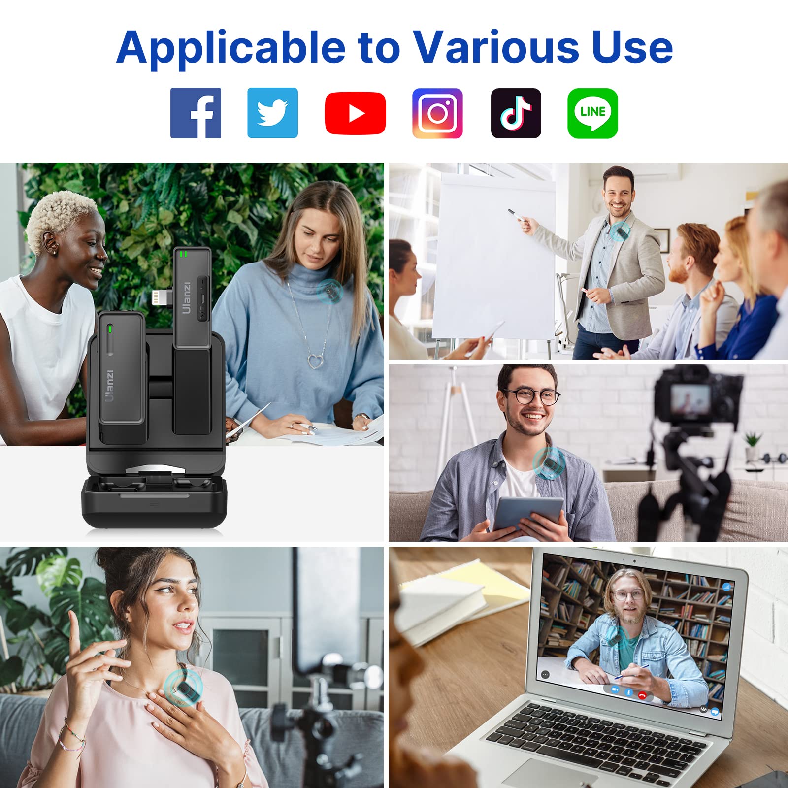 ULANZI Wireless Lavalier Microphone for iPhone iPad, 2.4GHz Clip on Lapel Microphone Mini Mic 100m Transmission with Charging Case for Video Recording Vlogging, Interview for iPhone 14/13/12