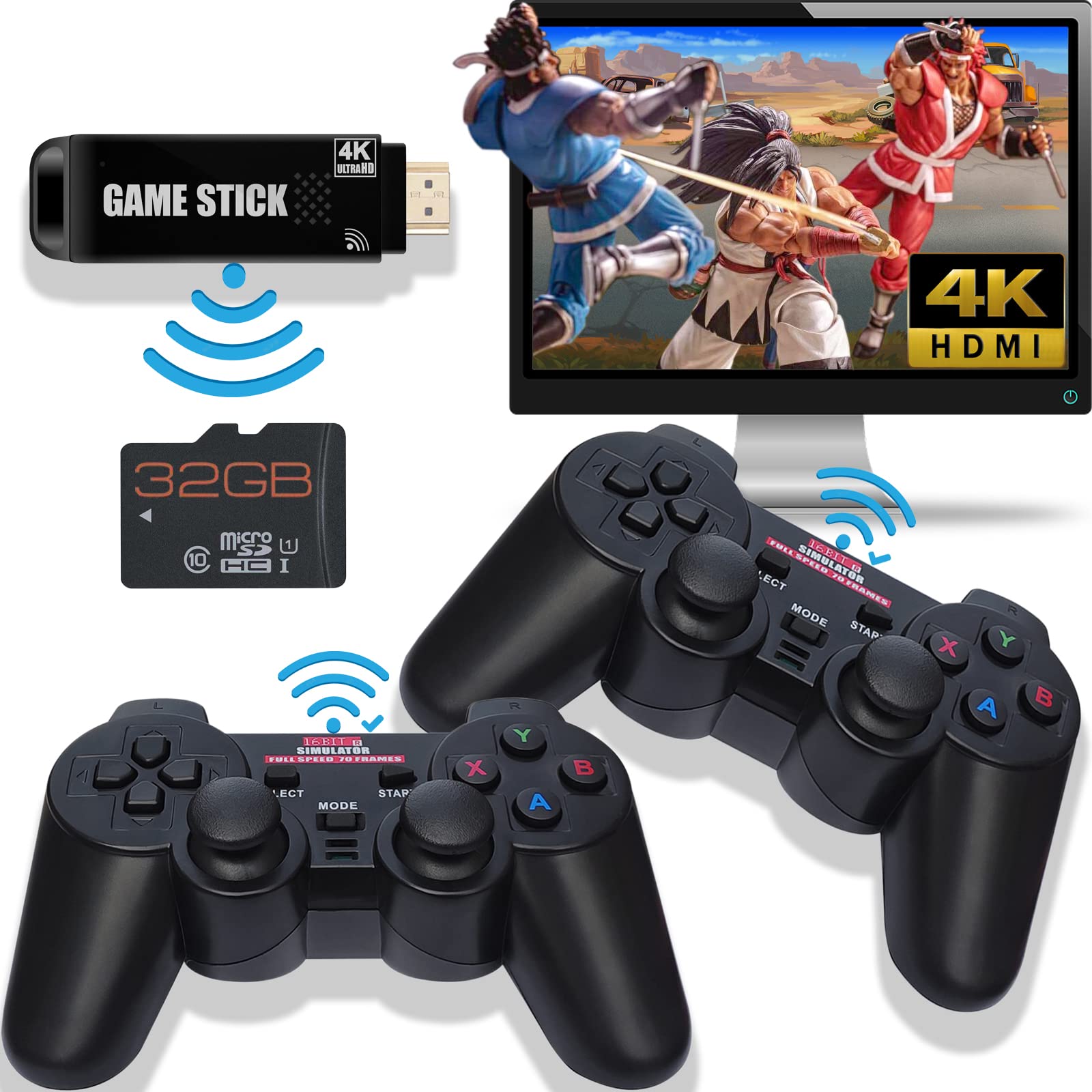 YOUTUOY Retro Video Game Console, HDMI Output, Game System with 5000 Classic Games and 2 Controllers Wireless, Support Download Game Expansion Function, Gifts for Children and Adults