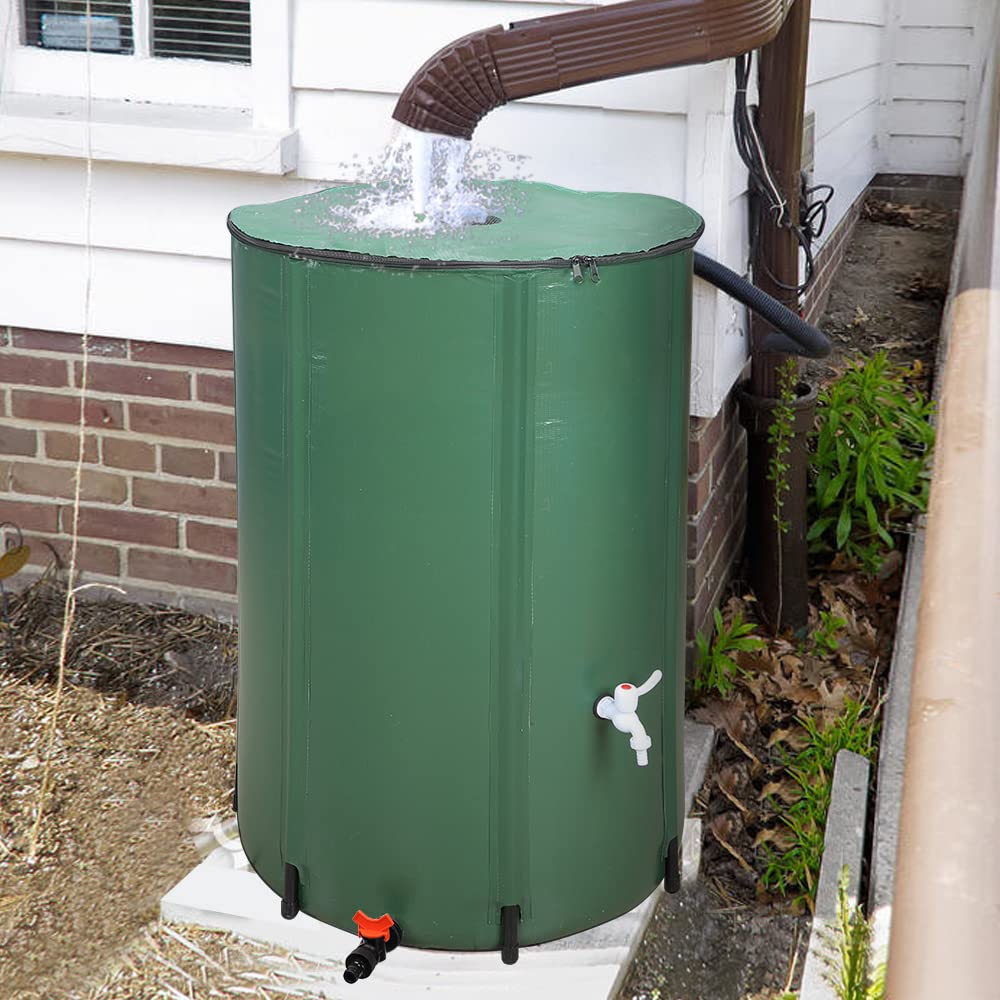 Outvita 132 Gallon Collapsible Rain Barrel, Large Garden Water Storage Tank, Portable Folding Rainwater Collector, Water Catcher with Filter Overflow Kit Faucet Green