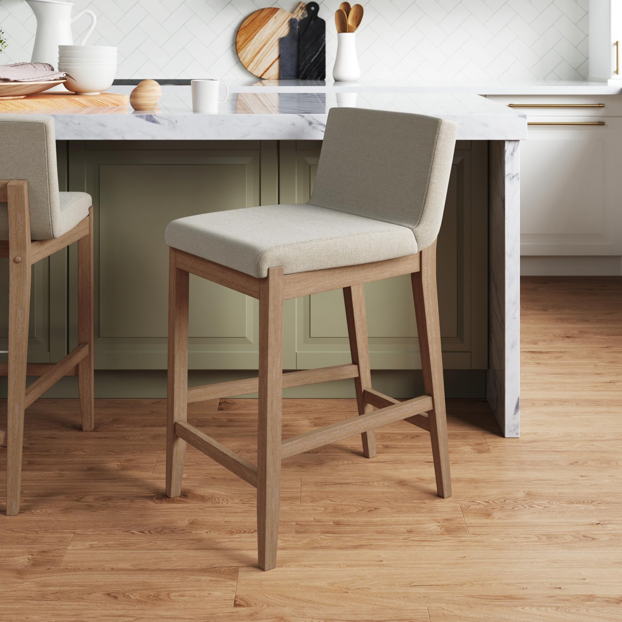 Nathan James Gracie Modern Dining Chair, Upholstered Accent Dining Chair, Natural Flax/Light Brown, Set of 4