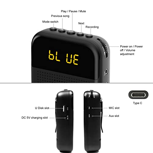 WinBridge S209 Bluetooth Voice Amplifier for Teachers with Portable Microphone Headset Wired, Personal Voice Amplifier Features Mute, Record, LED Display, No Feedback 16W