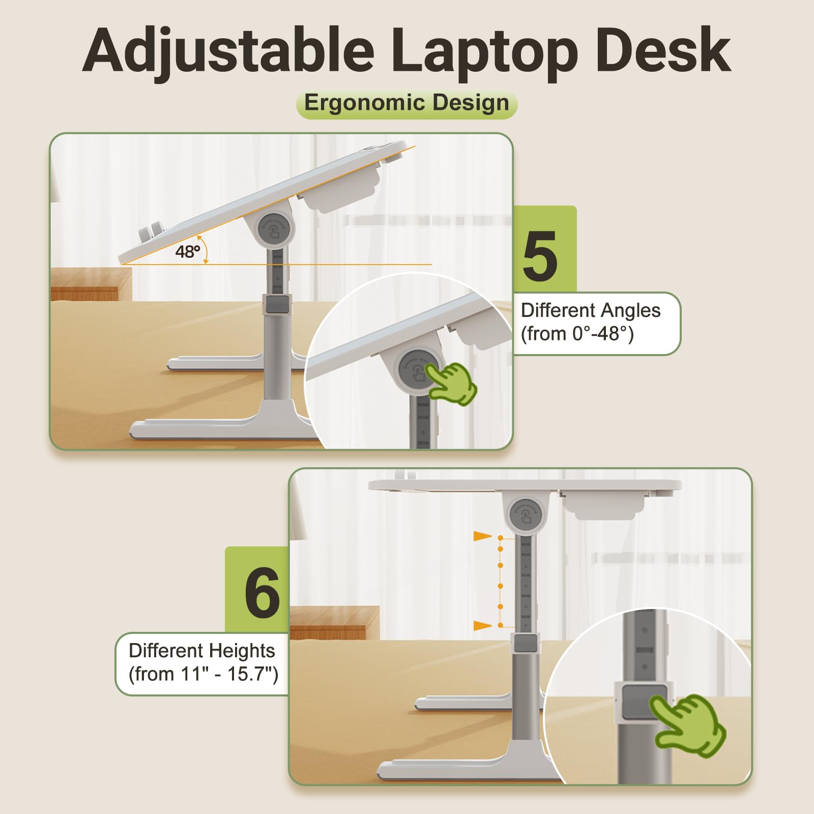 OGRANEE Kids Lap Desk, Dry Erase Table Adjustable Angles Height, Dry Erase Board for Kids with Drawer & Dry Eraser Markers, Foldable Bed Desk for Laptop and Writing, Drawing, Reading, White(24"*16.5")