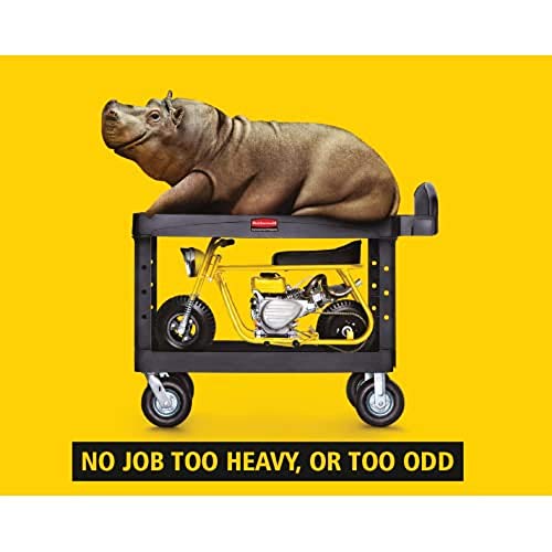 Rubbermaid Commercial Products 2-Shelf Utility/Service Cart, Medium, Lipped Shelves, Storage Handle, 500 lbs. Capacity, for Warehouse/Garage/Cleaning/Manufacturing (FG452089BLA) ,Black