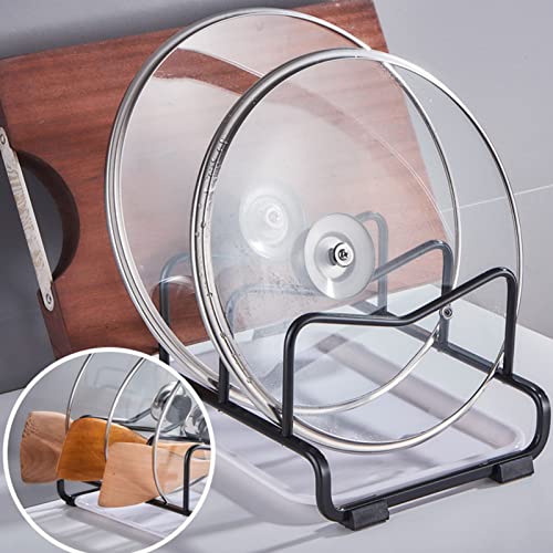 SEYFI Kitchen Shelves,3 Slots Pot Lid Holder Organizer, Kitchen Pot Lid Rack with Draining Tray, Space Aluminum Cutting Board Stand, Reusable, Space Saving/White