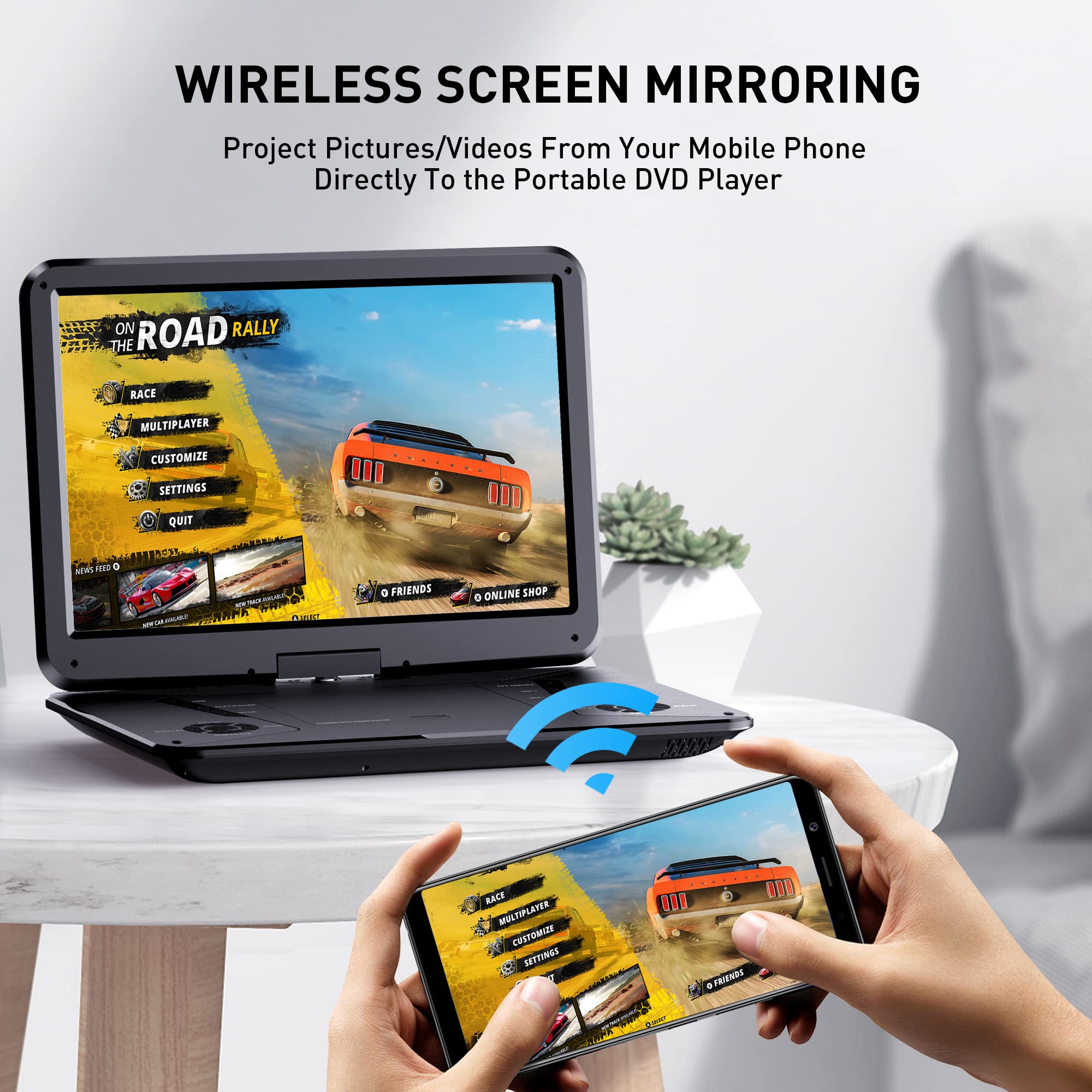 SUNPIN 17.9" Portable DVD Player with 15.6" Large HD Screen, Screen Mirroring, 6 Hours Rechargeable Battery, Support Dolby Digital/USB Driver/Sync TV and All Region Discs, High Volume Speaker, Black