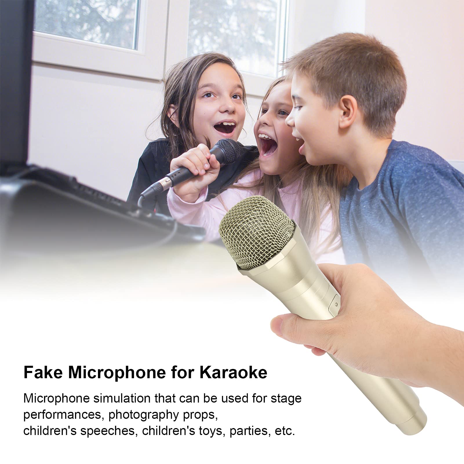 Shanrya Fake Microphone for Singing, Plastic Prop Mic Prop Microphone with 1 X Prop Microphone for Parties(Gold)