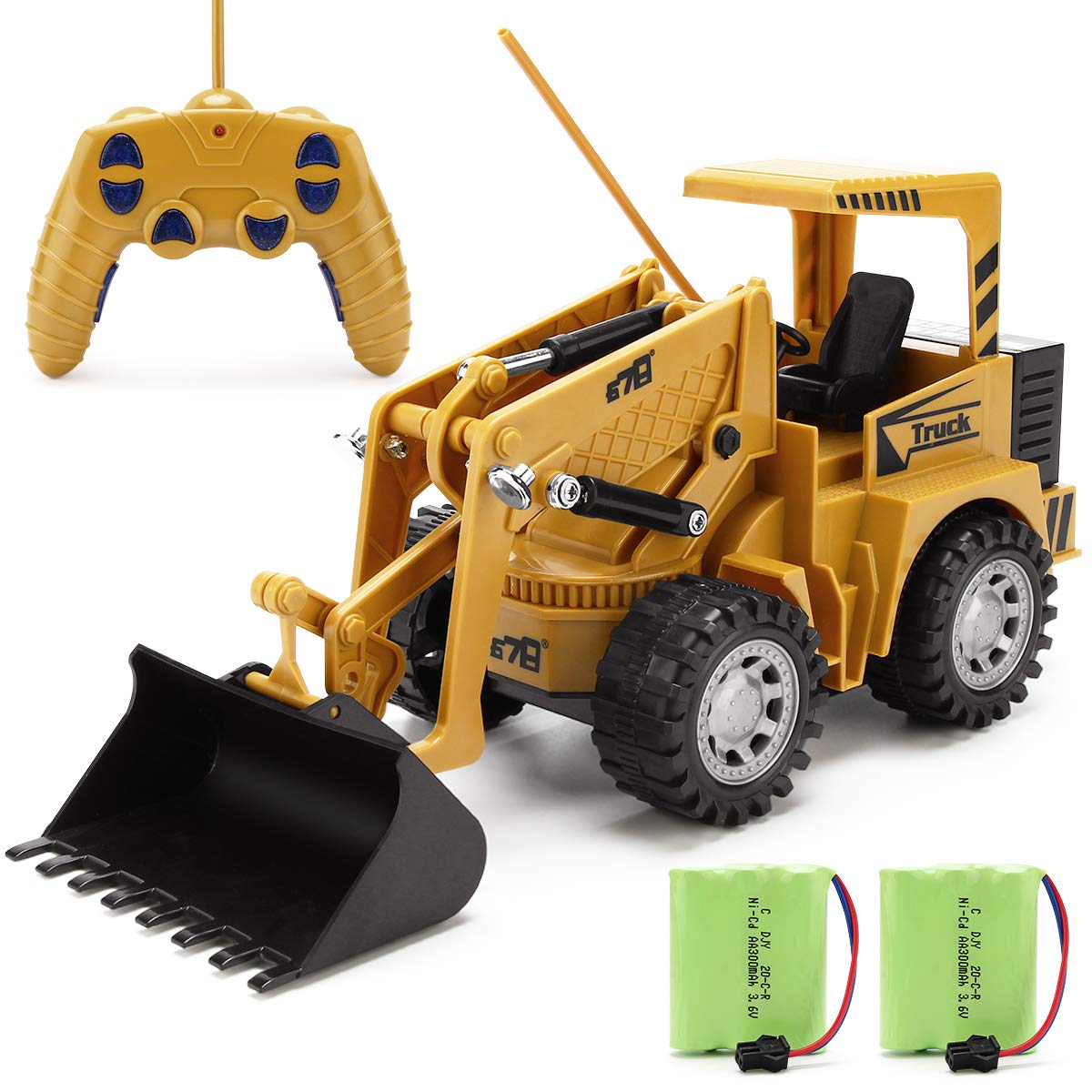Remote Control Construction Toy - RC Bulldozer 1/24 Front Loader RC Tractor, Vehicles with 2 Rechargeable Batteries, Pretend Construction Playset, Toys for 3, 4, 5, 6 Years Old Boys Girls Kids Gift