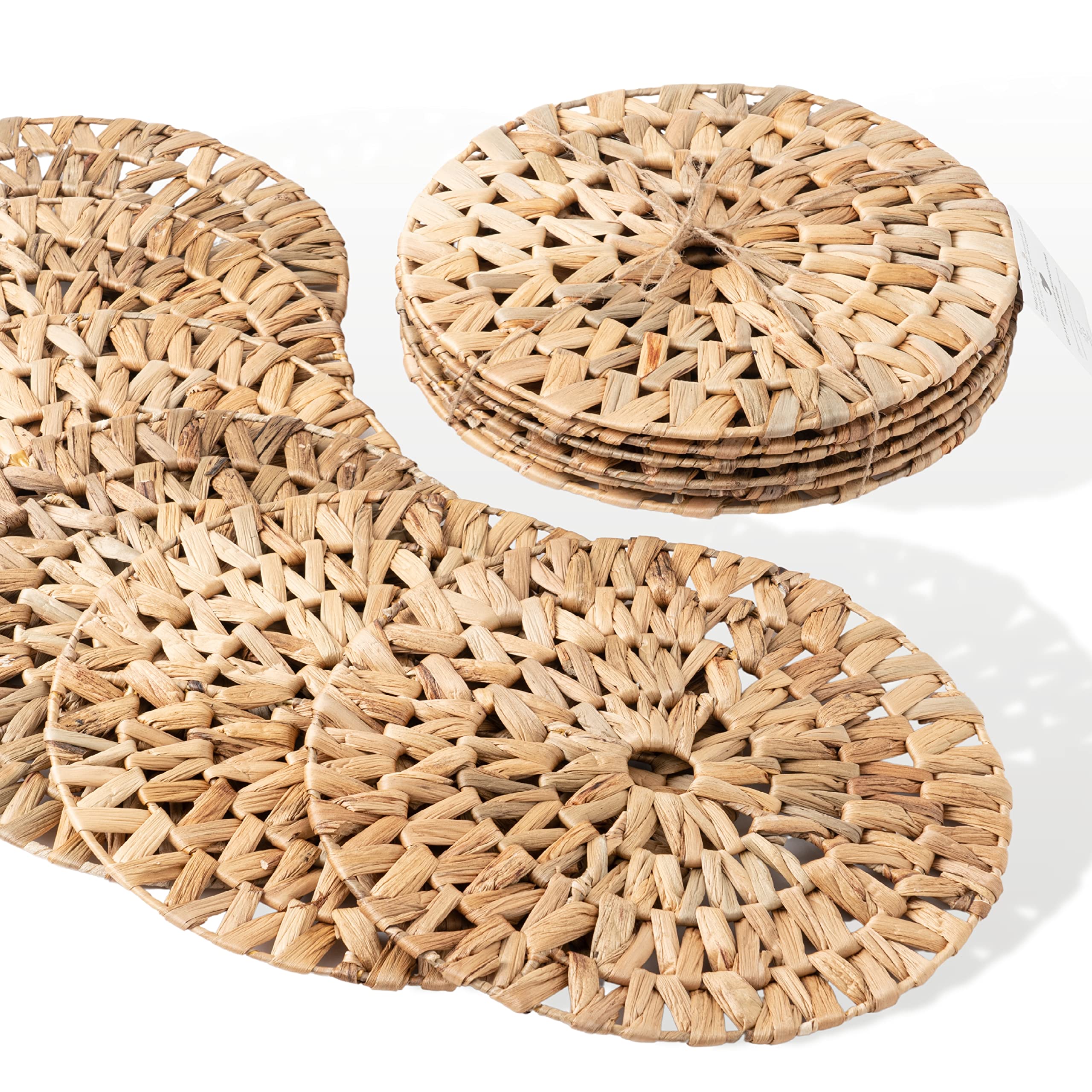 The Upper Kitchen Chargers for Dinner Plates – 14 inch Water Hyacinth Placemats, Woven Placemats, Rattan Chargers, Boho Charger Plates, Plate Chargers