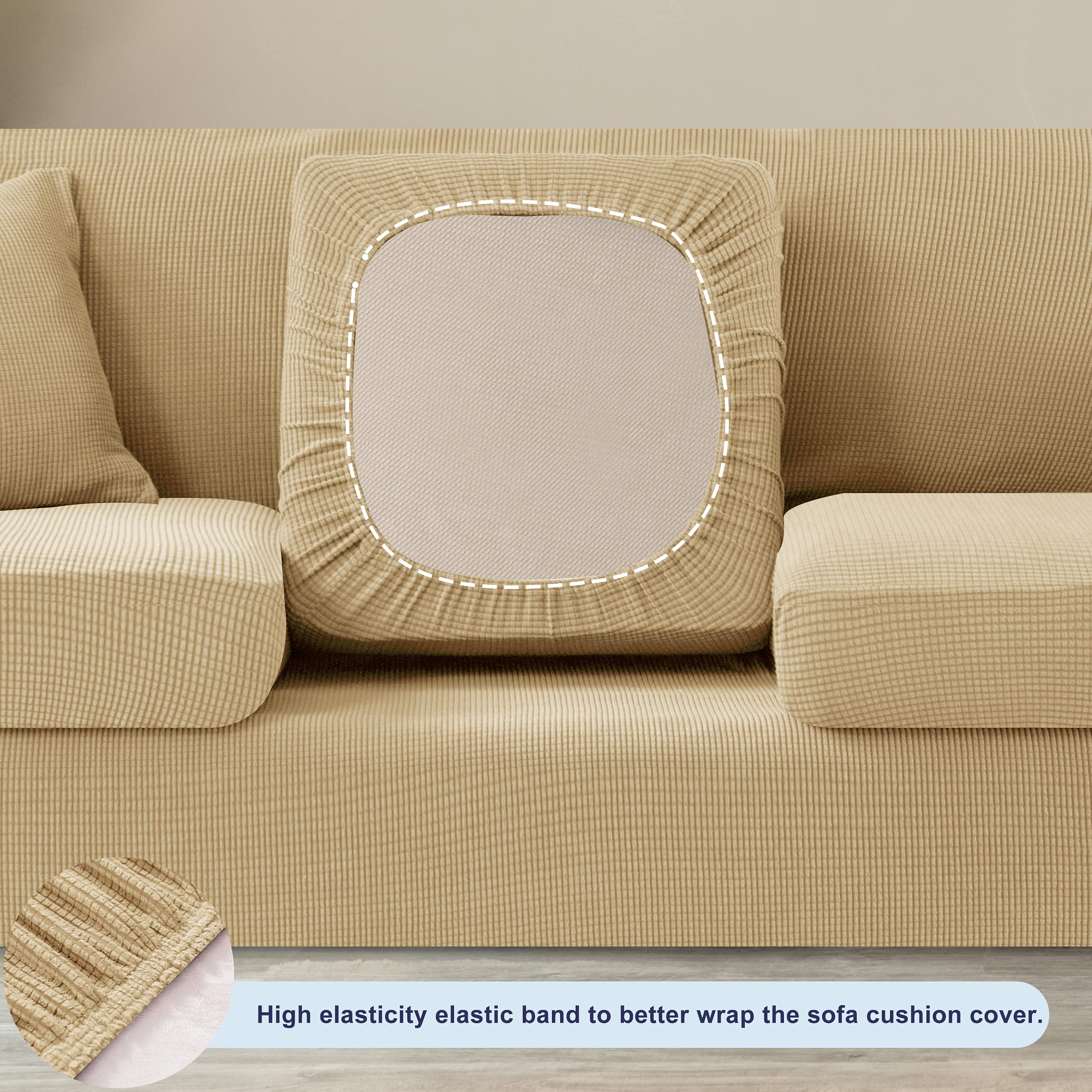 SUBRTEX Sofa Slipcover with Separate Cushion Couch Cover 3-Seaters Furniture Protector for Kids/Pets (Large,Khaki)
