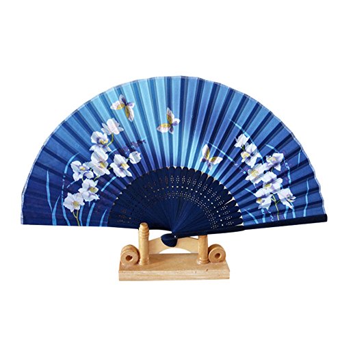 TEEGUI Pattern Folding Dance Wedding Party Lace Silk Folding Hand Held Flower Fan Door Frame Fan (A, One Size)