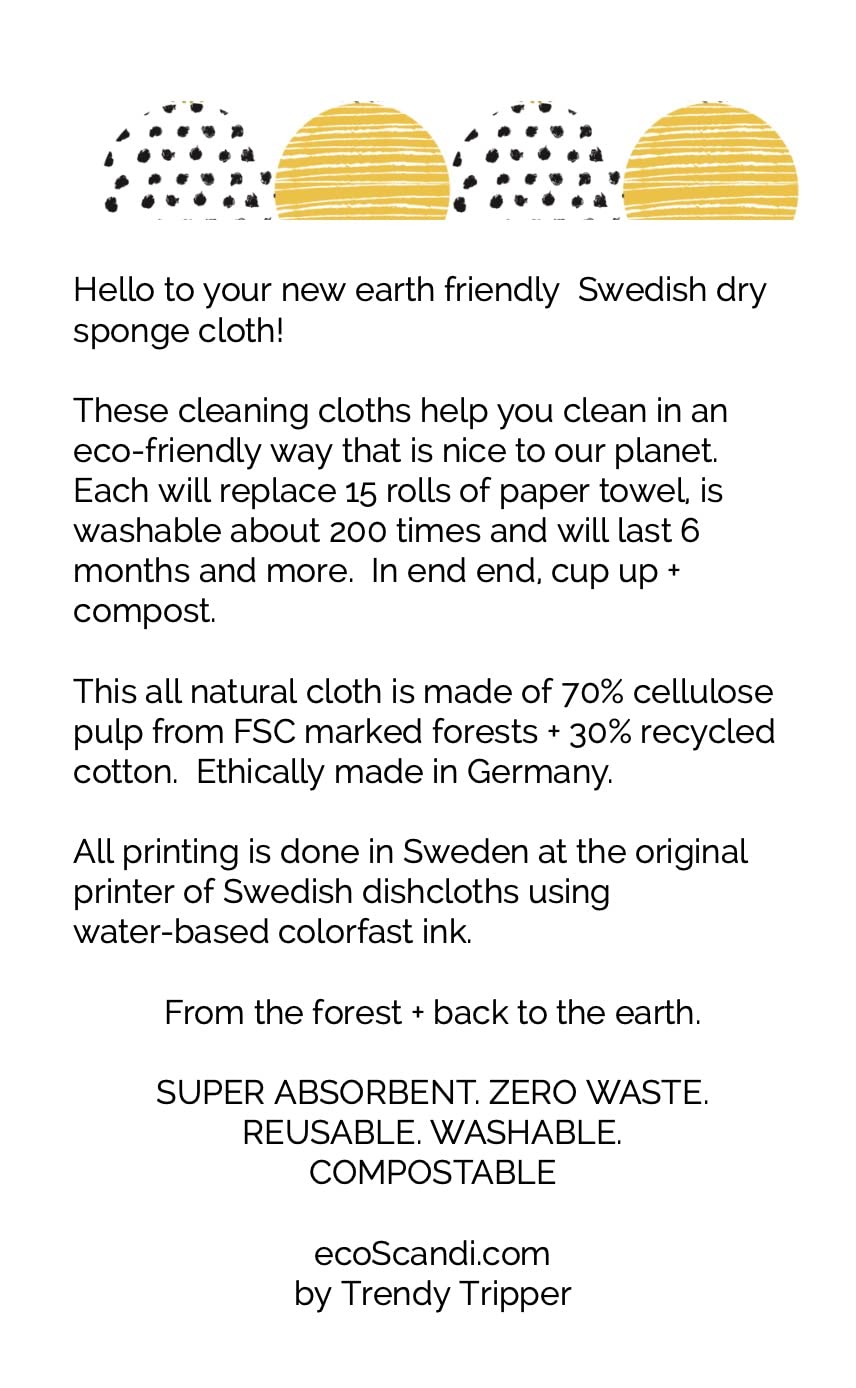 Trendy Tripper Earth-Friendly Reusable COMPOSTABLE ECO Sponge Cloth | AKA Swedish Dishcloths | Reusable Dishcloth Made in Germany