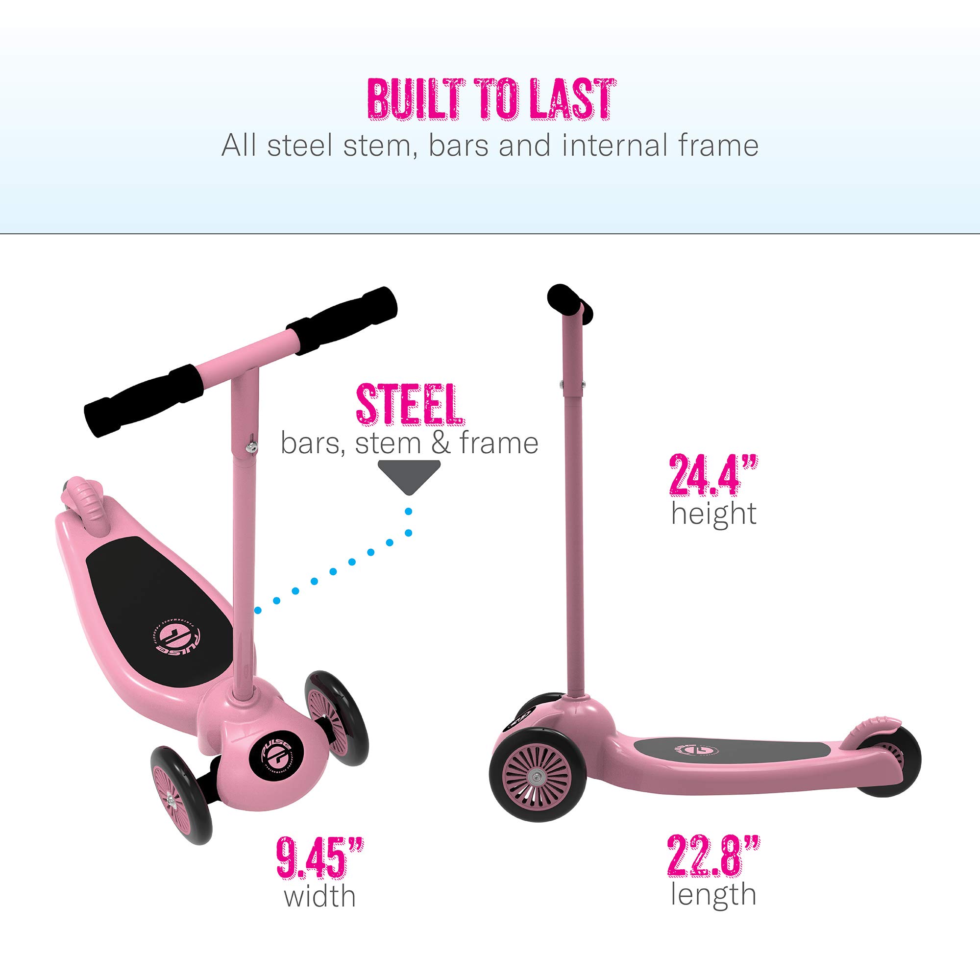 Pulse Performance Products 3 Wheel Lean to Steer Scooter Light Pink, 170654