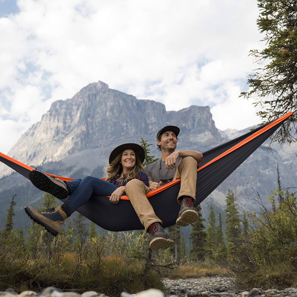 SANSUNTEK Hammock-Camping Hammock for Outdoors Travel Backpacking,Camping Gear-Double Hammock with Tree Straps(18+1 Loops)&Carabiners,Nylon Portable Hammock,2 Person Hammock for Tree & Hiking Gear