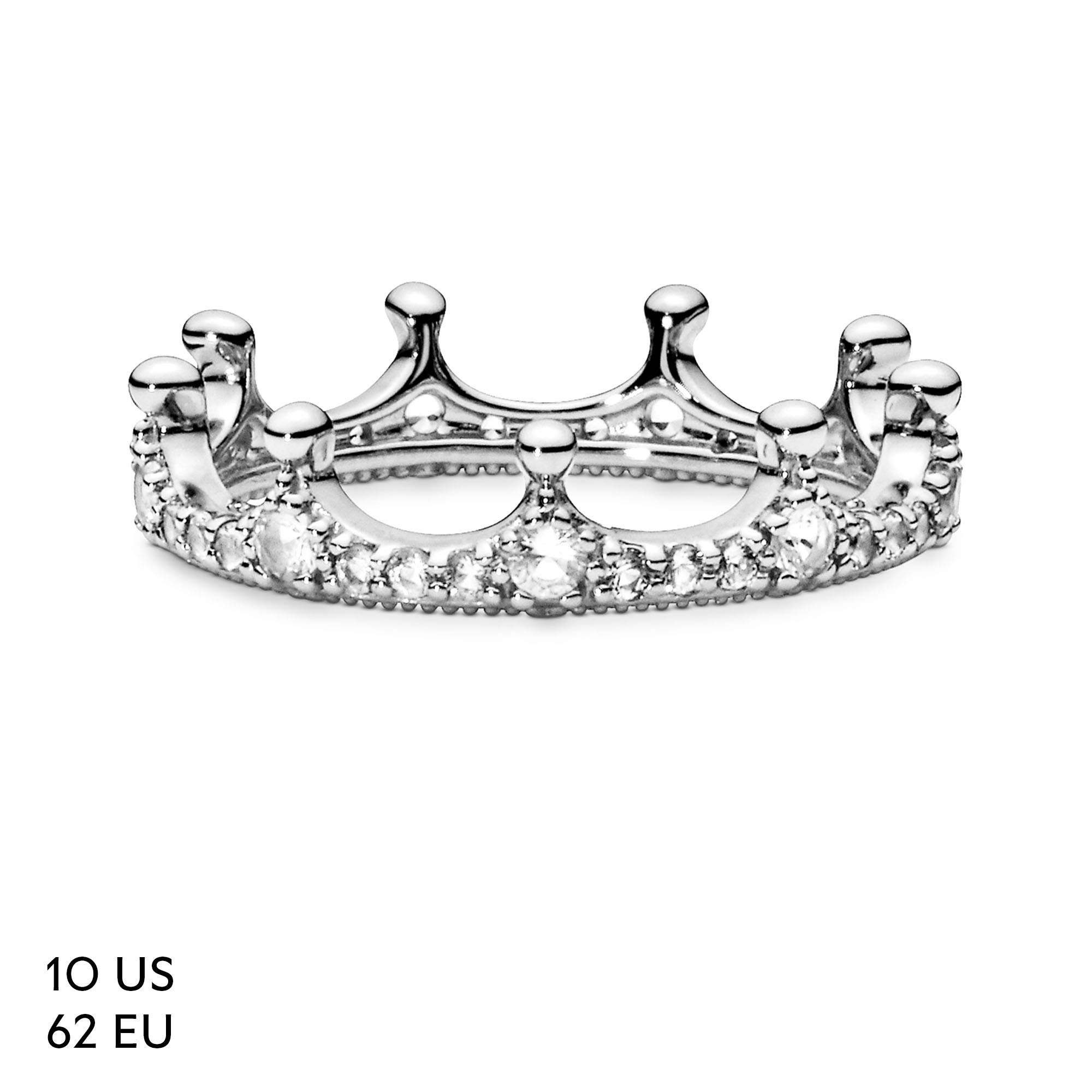 Pandora Jewelry Clear Sparkling Crown Cubic Zirconia Ring in Sterling Silver, Size 10, No Box