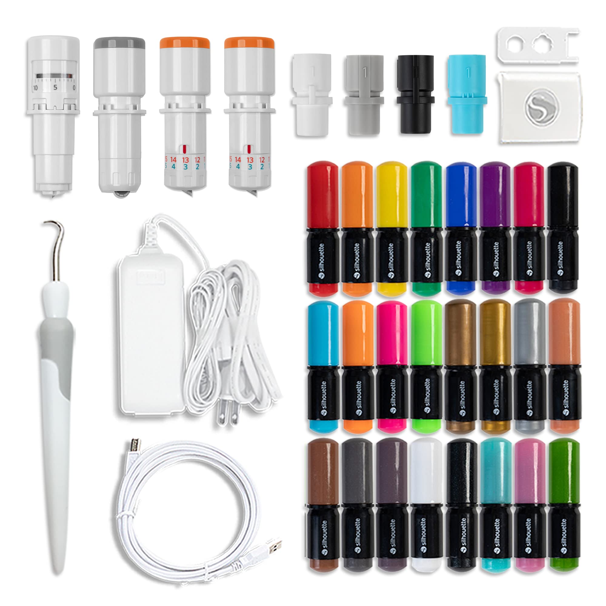 Silhouette White Cameo 4 Bundle with Blade Pack, 38 Oracal Sheets, HTV, Pens, Guides, & More