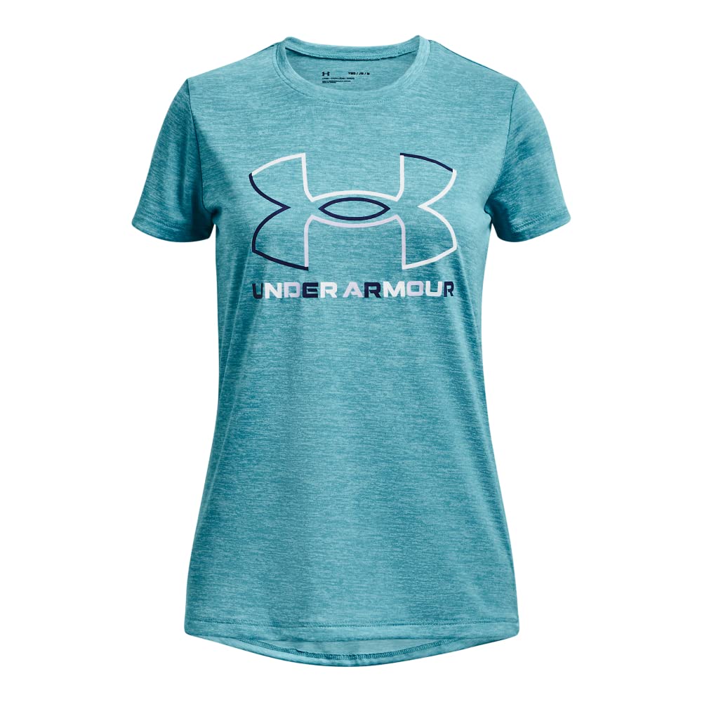 Under Armour Girls Tech Big Logo Twist Short Sleeve T-Shirt, (433) Glacier Blue/White/Sonar Blue, Youth Medium